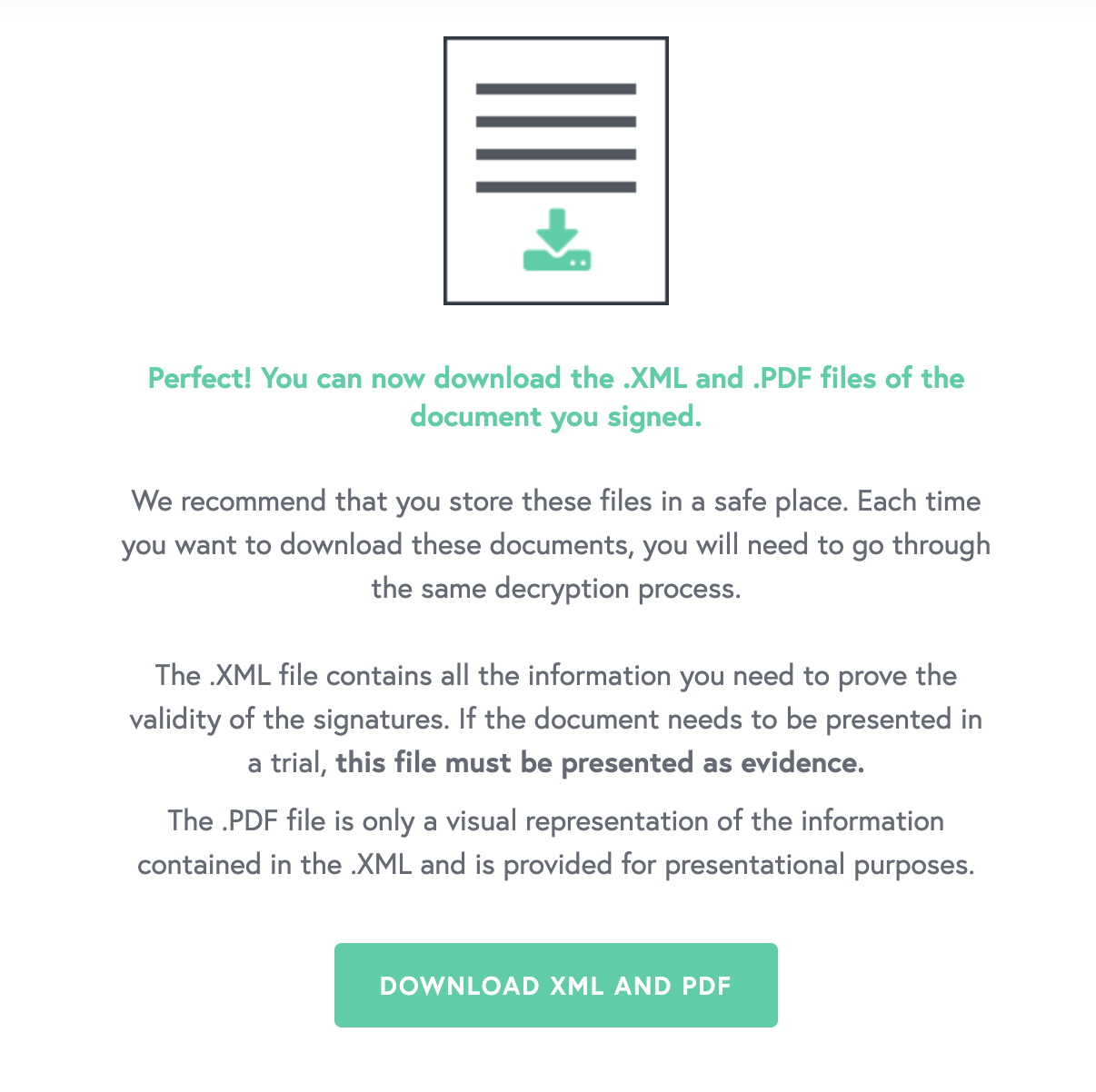 How to decrypt and download documents signed in the private signing process