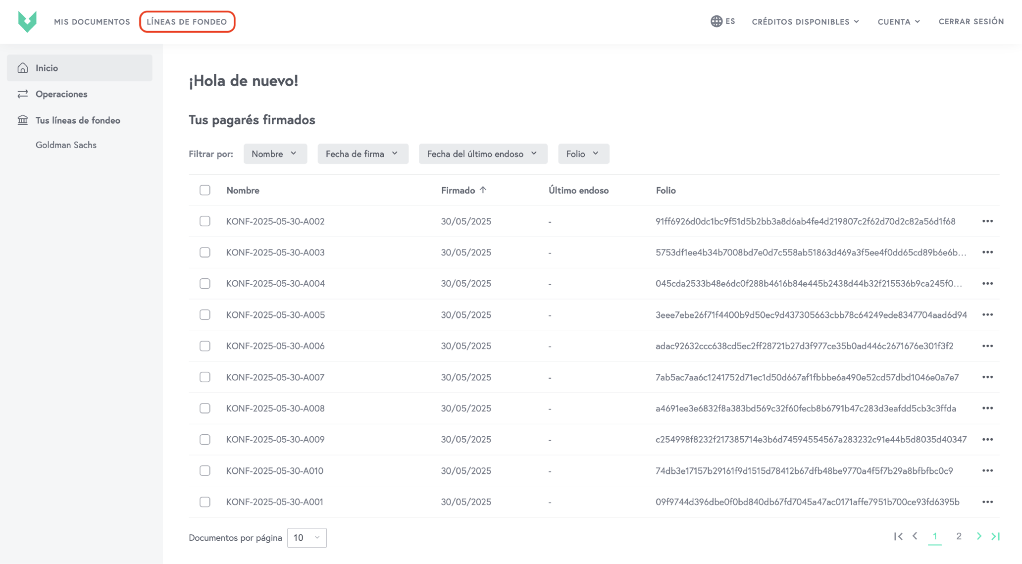 Dashboard y navegación del portal de fondeo estructurado de Mifiel